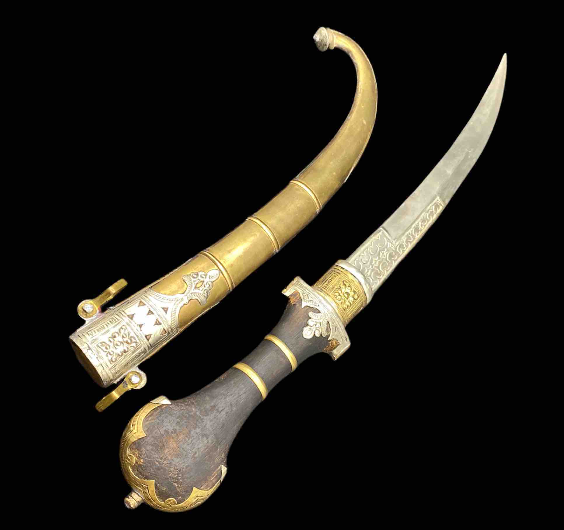 Moroccan Tribal Dagger Inlaid Scabbard in Brass and Nickel Silver ...